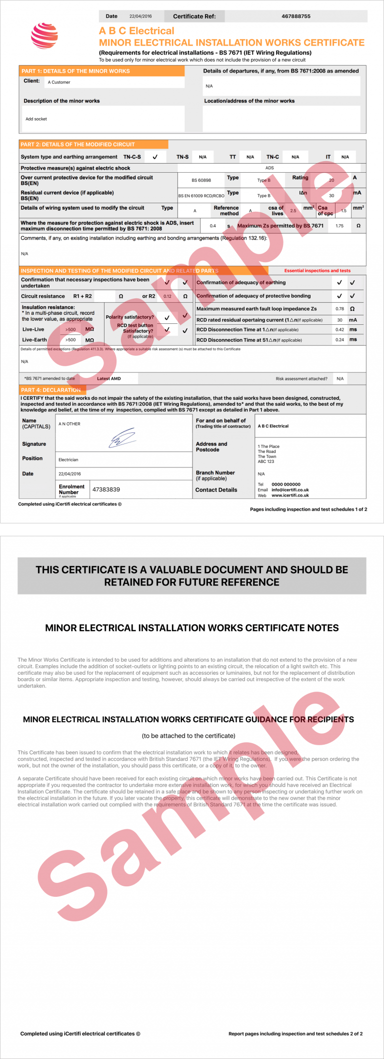 BS 7671 Electrical Safety Certificate | EIC & Minor Works | iCertifi