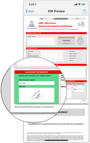 Electrical Isolation Certificate | Send Unlimited Certificates - iCertifi